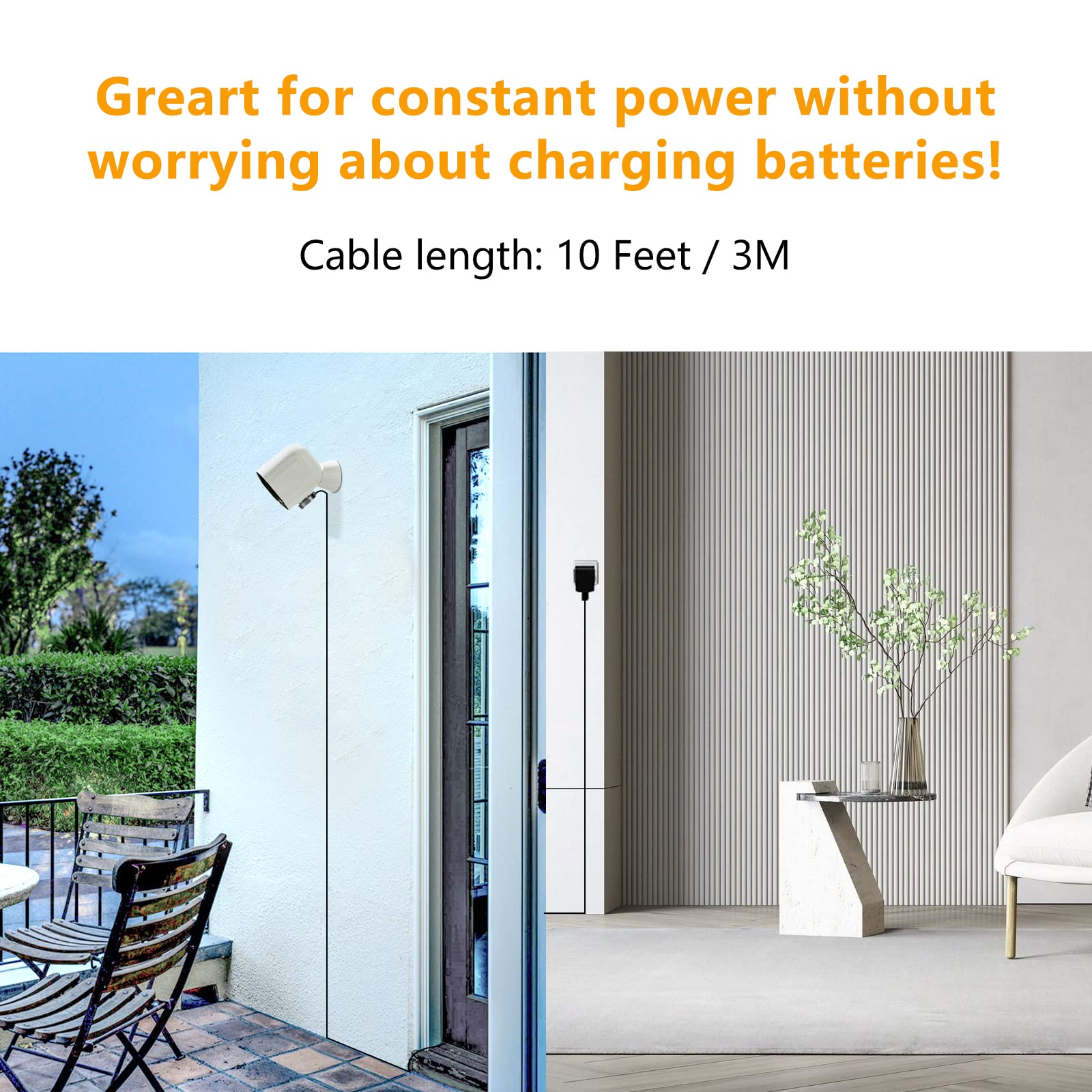 Taken Charging Cable Compatible with Arlo, 2Pack 10ft/3m Magnetic Charging Cable Charger Compatible for Arlo Ultra, Ultra 2, Arlo Pro 3, Pro 4 (NOT for Arlo Essential Spotlight)