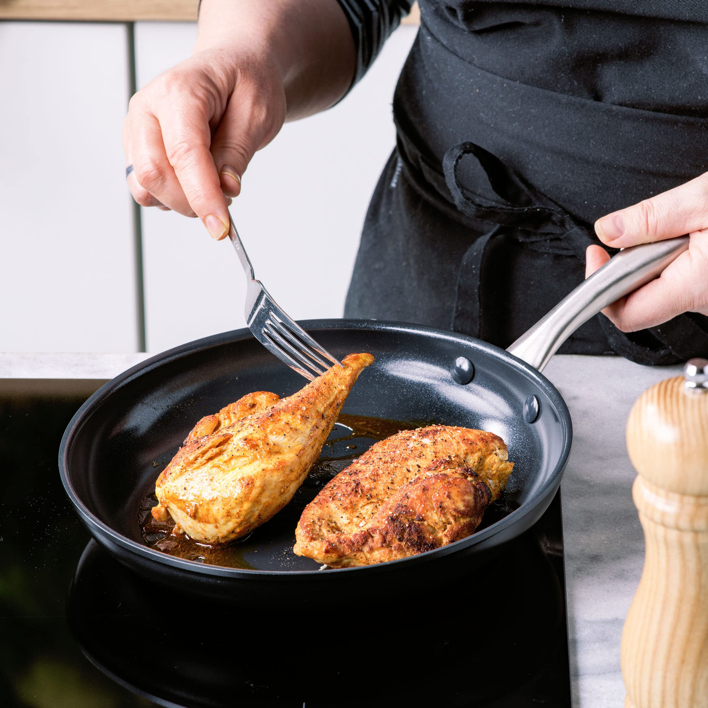 GreenPan Lima Midnight Hard Anodized Healthy Ceramic Nonstick 8" and 10" Frying Pan Skillet Set, PFAS-Free, Induction, Oven Safe, Black
