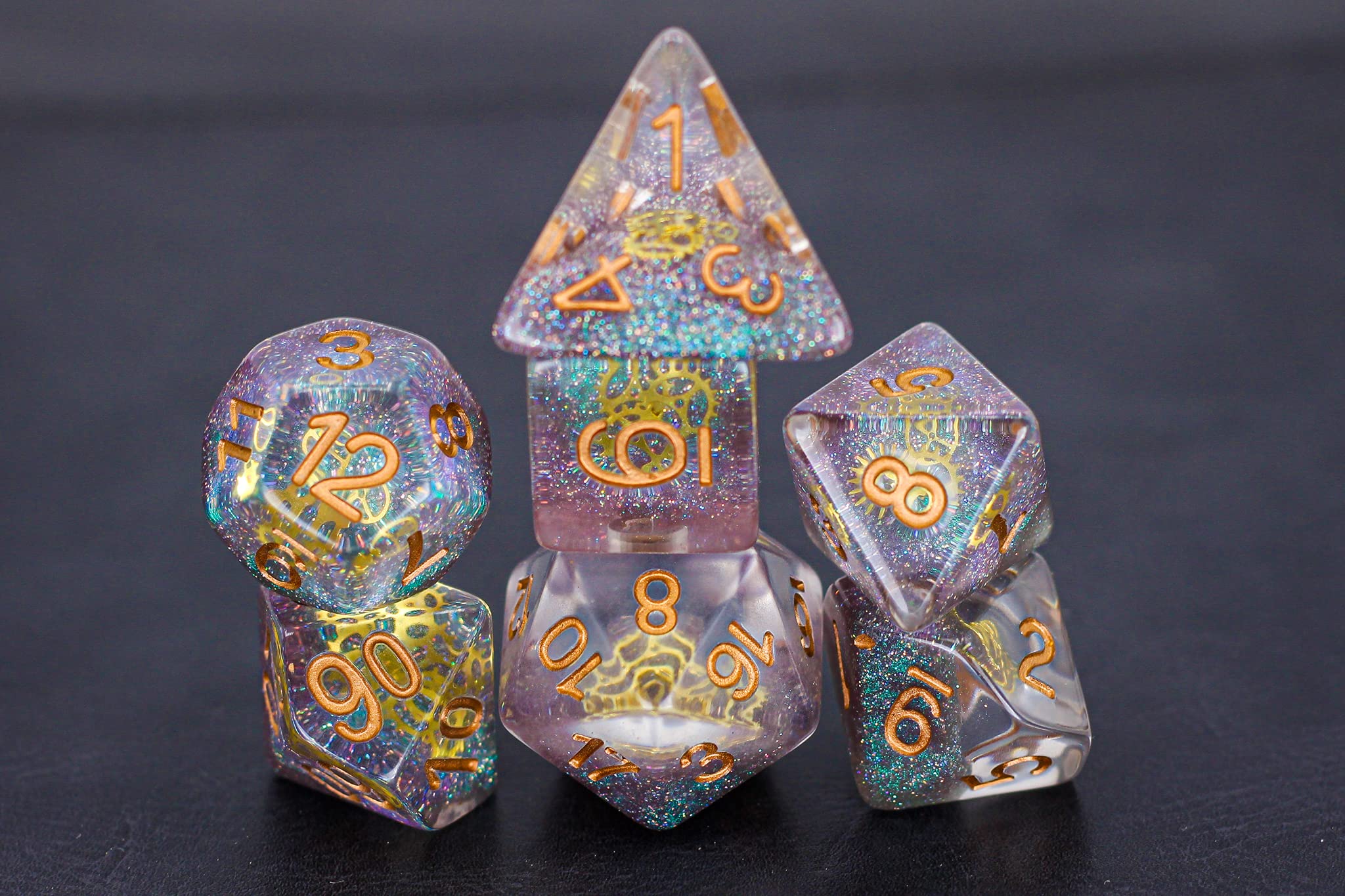 Galaxy Steampunk Gear DND Dice Set for Dungeons and Dragons Gifts, D&D, D and D, Pathfinder, Accessories, D20, Polyhedral, Resin Dice, Metal, Dice Tray, Tower, Bag, Box