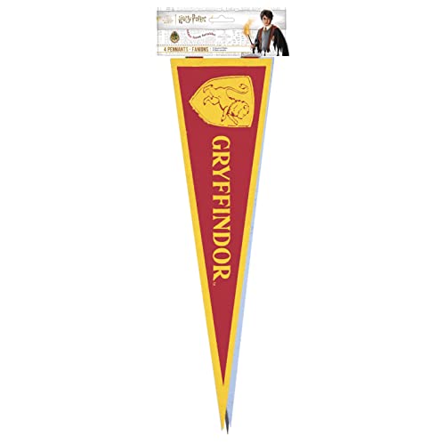 Multicolor Harry Potter Fabric Pennants - 16" x 6" (4 Pcs) | Assorted Magical Designs - Excellent for Wizard Fans & Party Decorations