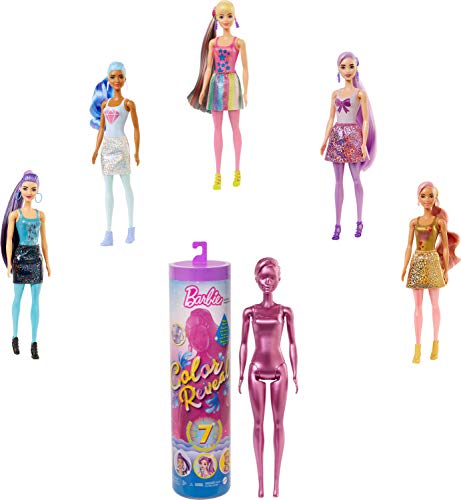 Barbie Color Reveal Doll & Accessories, Shimmer Series, 7 Surprises, 1 Barbie Doll (Styles May Vary)
