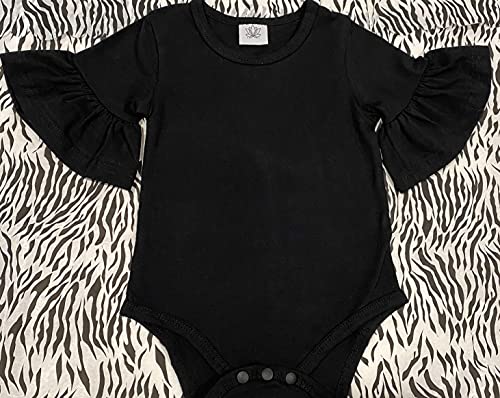 Lotus Lane Baby Onesie Black Onesie Bell Sleeve Romper Flared Ruffle Bodysuit Stretchy Big Bow Headband Outfit