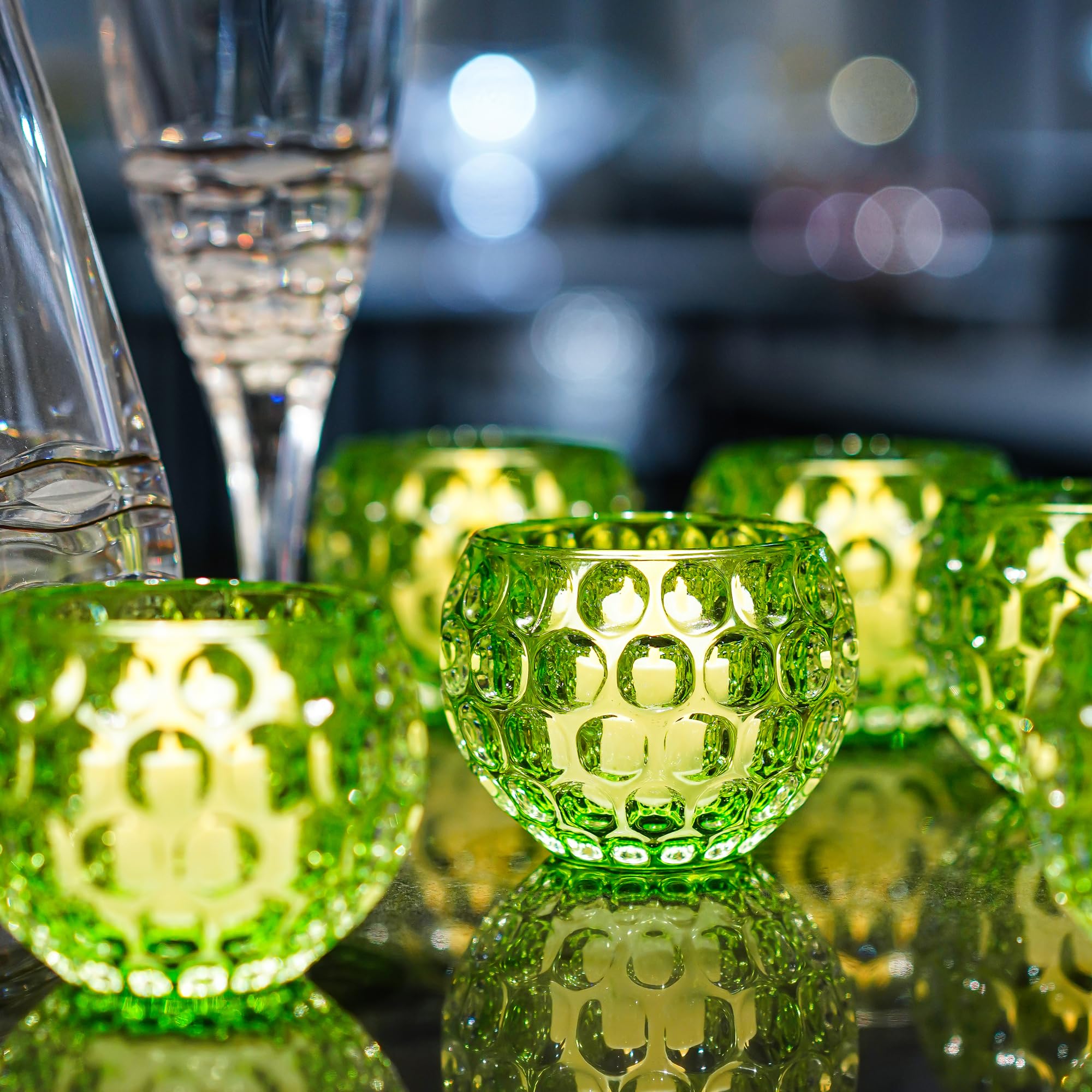6pcs Green Votive Candle Holders Set of 6 Green Glass Tealight Candle Holders in Bulk Crystal Tea Light Candle Holders for Home Wedding St Patricks Day Decor