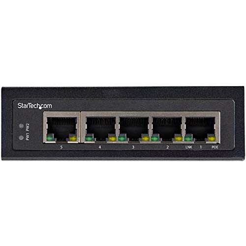 StarTech.com Industrial 5 Port Gigabit PoE Switch - 30W - Power Over Ethernet Switch - Hardened GbE PoE+ Unmanaged Switch - Rugged High Power Gigabit Network Switch IP-30/-40 C to 75 C, TAA