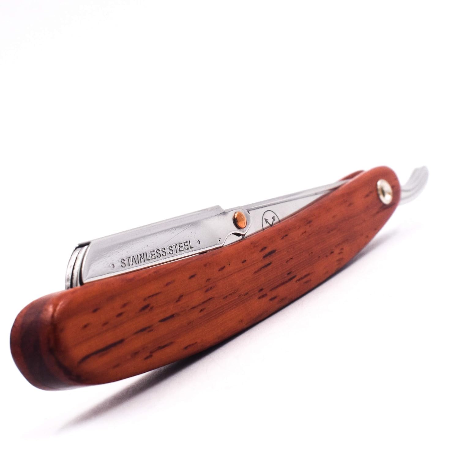 Parker SRRW, Rosewood Wood Handle Straight Edge Barber Razor with Stainless Steel Blade Arm for Professionals, 5 Blades Included