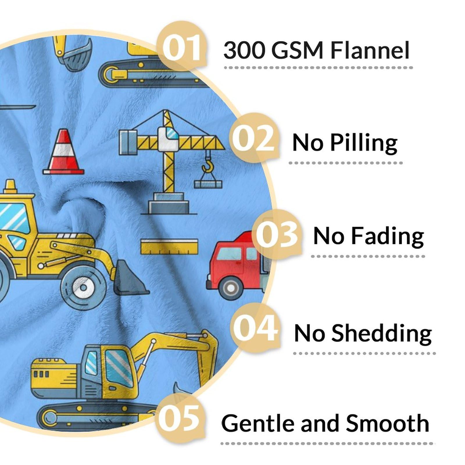 Construction Truck Blanket Gift - 40 x 50 Inches Cute Excavator Throw Blanket for Trucks Lovers, Kids, Boys & Men - Blue Soft Fuzzy Blankets for Bed, Couch & Travel