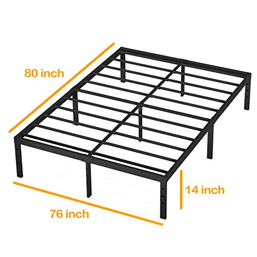 Eavesince King Bed Frame 14 Inch High Max 1000 Pound Steel Slat Support Heavy Duty Sturdy Metal King Size Platform No Box Spring Needed Easy Assembly Noise Free Black