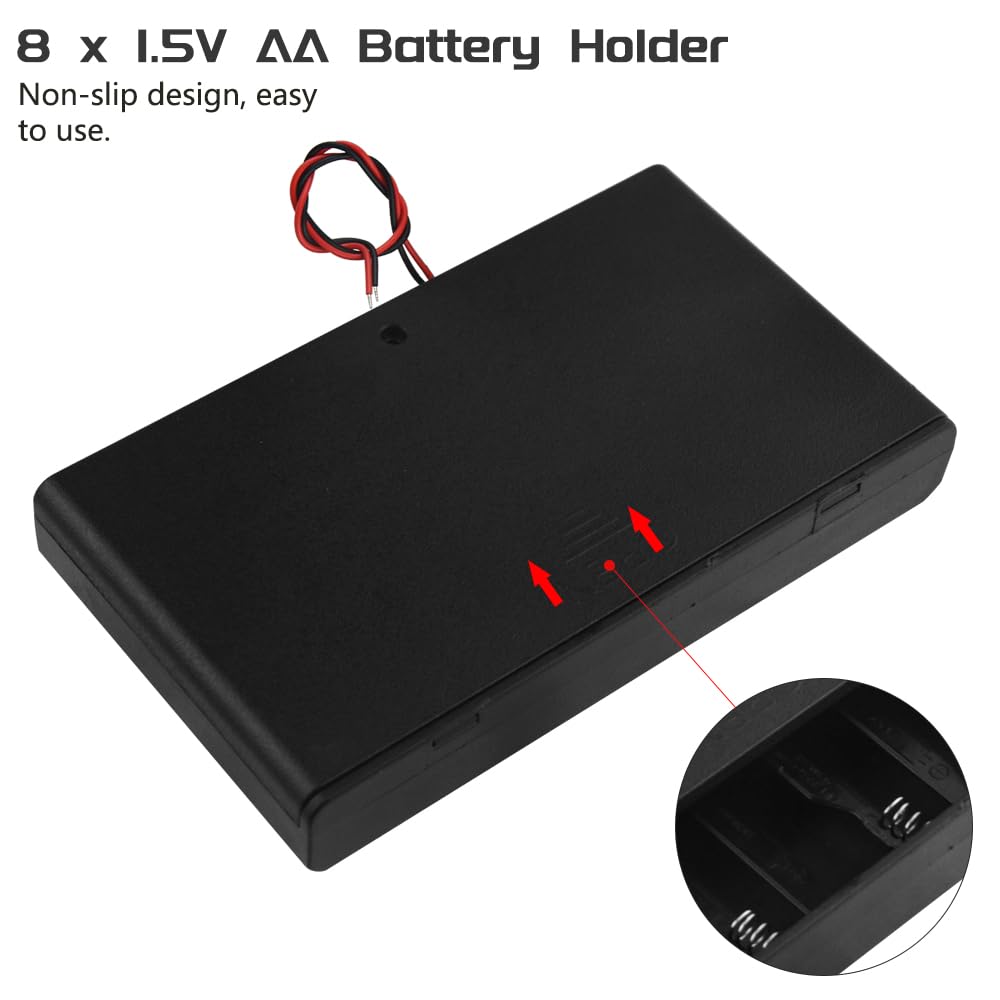 WMYCONGCONG 5 PCS 8 x 1.5V 12V AA Battery Holder Case Box with ON/Off Switch and Leads Wire
