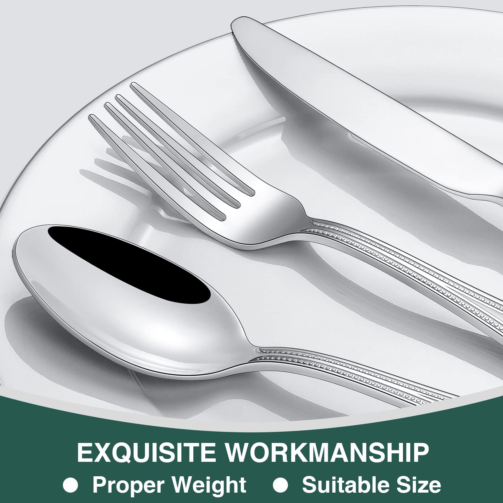 40 Pieces Silverware Set, Pearled Edge Silverware Cutlery Set Service for 8, Premium Stainless Steel Flatware Set, Knife Fork Spoon Tableware Set for Home, Restaurant, hotel, Dishwasher Safe