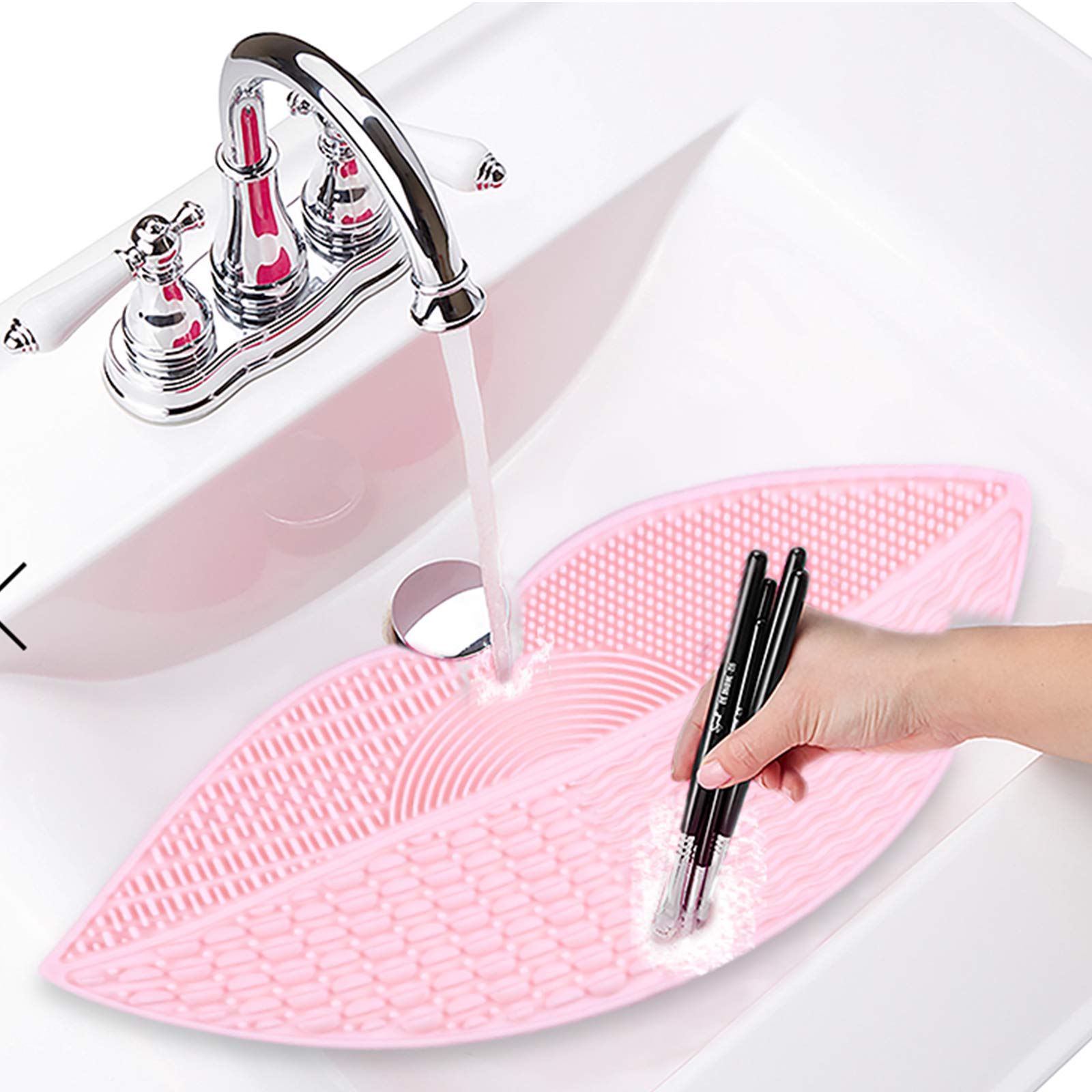 PINKZIO 3PCS Silicone Makeup Brush Cleaning Mat, Portable Brush Cleaner Mat (Red,Blue,Pink)