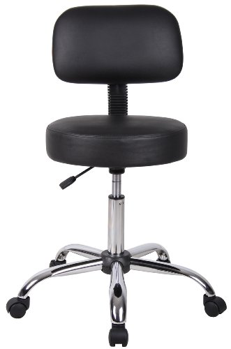Boss Office Products Be Well Medical Spa Stool with Back in Vinyl, Black