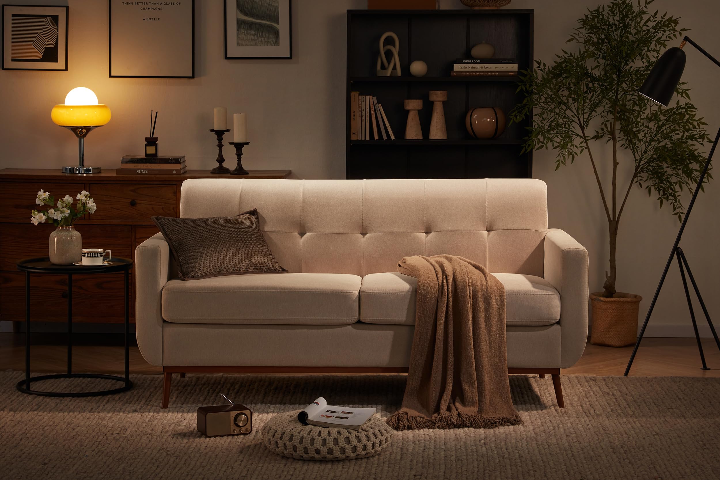Weture 65" Loveseat Sofa, Mid Century Modern Love Seat Couches for Living Room, Comfy Upholstered Sofa Couch for Bedroom, Tufted Design 2 Seater Love Seat Sofa for Small Spaces (Linen-Beige Cream)