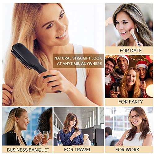 JUMPHIGH Hair Straightener Brush, Ionic MCH Ceramic, Anti-Scald, Auto Temperature Lock, Portable, Dual Voltage for Home and Travel