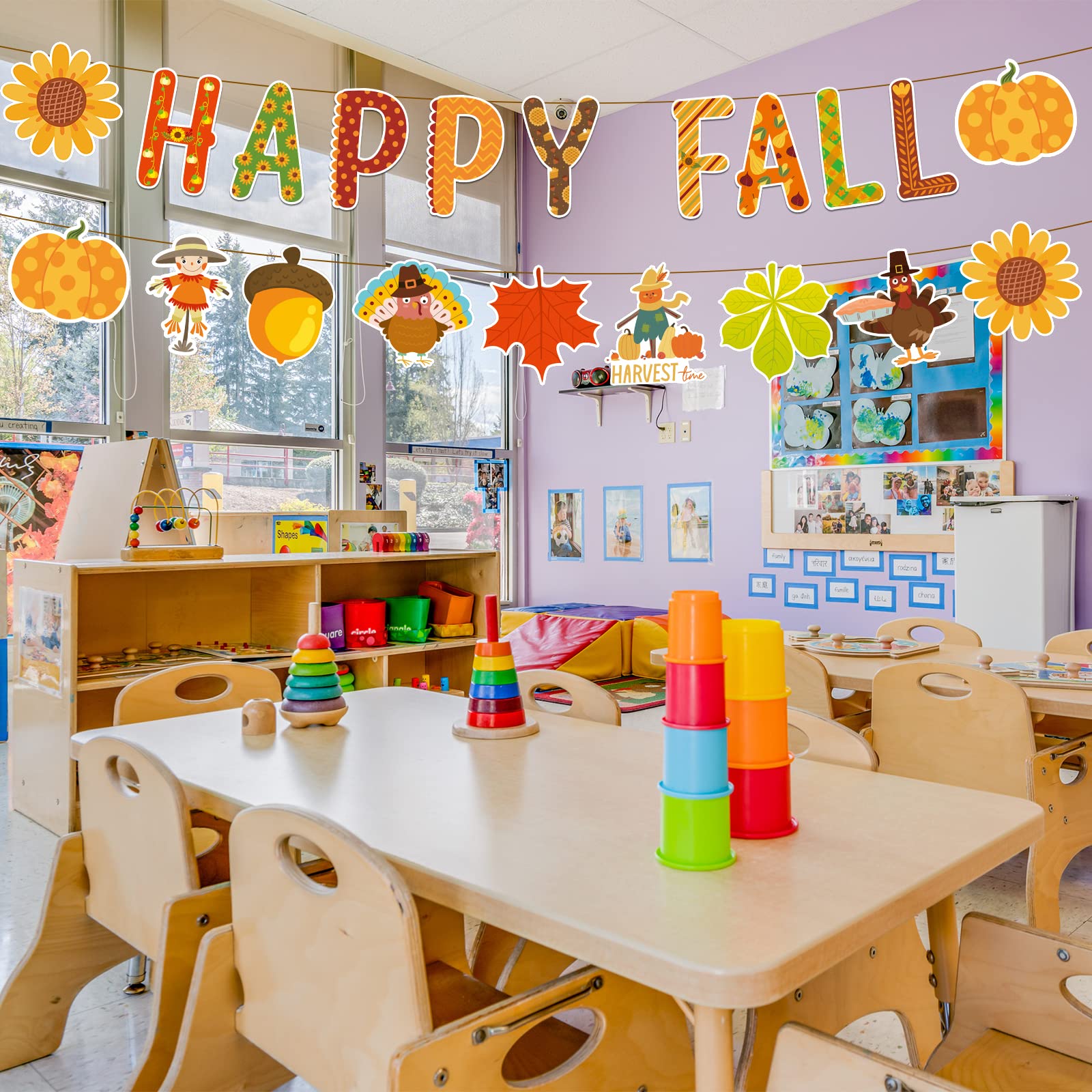 45 Pcs Happy Fall Pumpkin Autumn Leaves Acorn Cut Outs for Fall Thanksgiving Classroom Bulletin Board Decoration