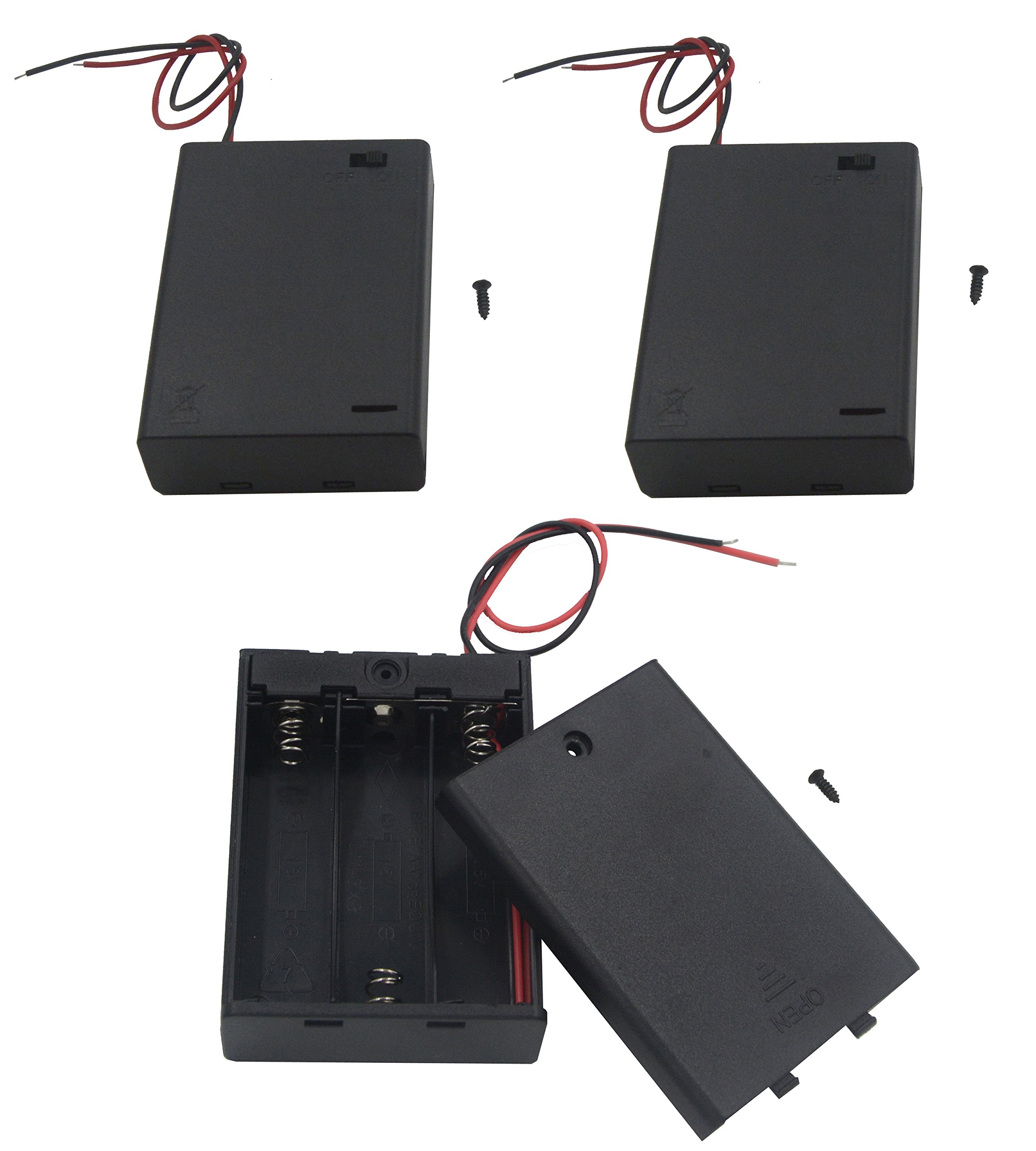 LAMPVPATH 3Pcs 3 AA Battery Holder with Switch, 4.5V Battery Holder with Switch, 3X 1.5V AA Battery Holder Case with Wire Leads and ON/Off Switch(3 Pack)