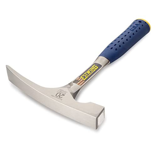 Estwing - E3β20BLC Bricklayer's/Mason's Hammer - 20 oz Masonary Tool with Forged Steel Construction & Shock Reduction Grip - E3-20BLC Silver