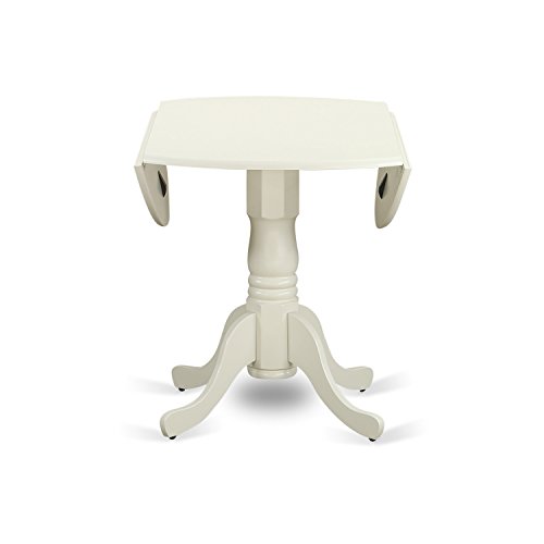 East West Furniture Dublin 5 Piece Kitchen Table & Chairs Set Includes a Round Room Table with Dropleaf and 4 Dining Chairs, 42x42 Inch, Linen White