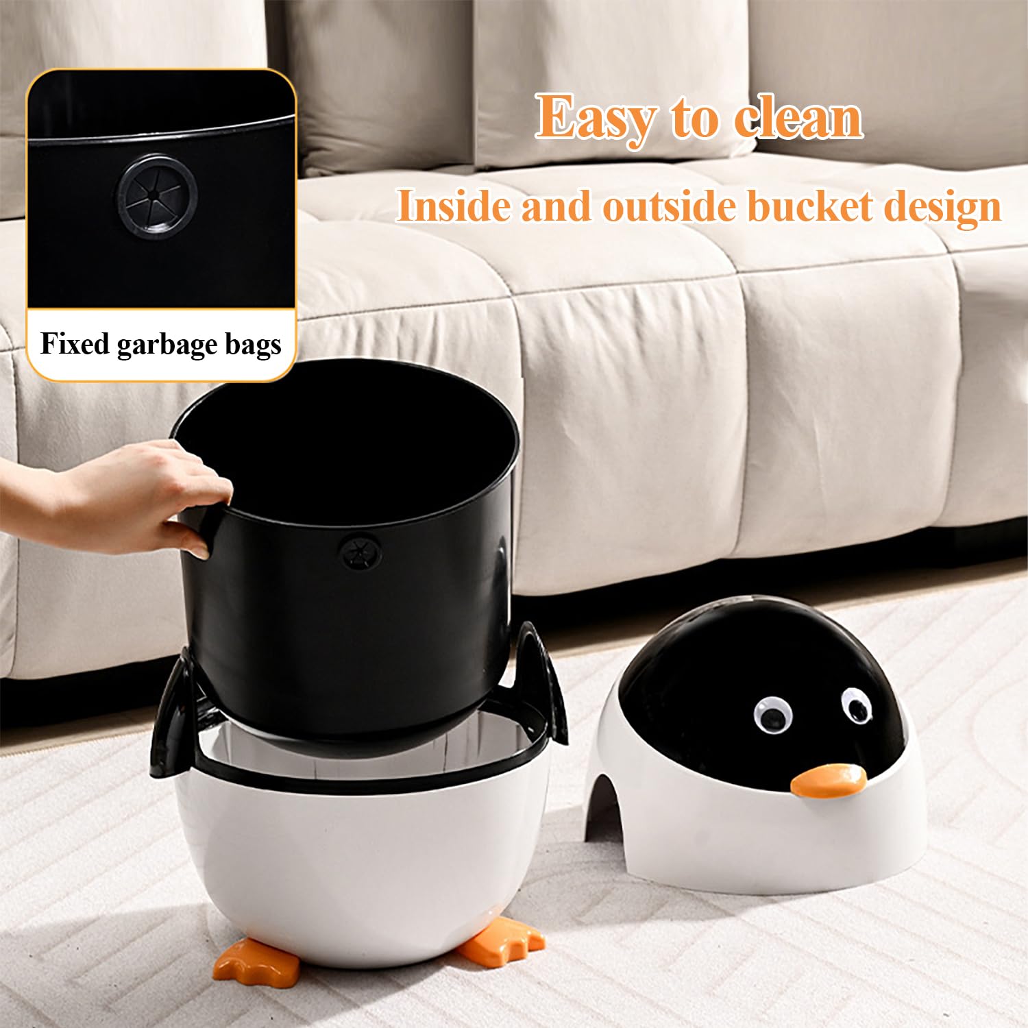 Aiabaleaft Cute Cartoon Panda Wastebasket with Swing Lid Black and White Plastic Trash Can for Bathrooms,Kitchens,Offices,Waste Basket for Dressing Table (White)
