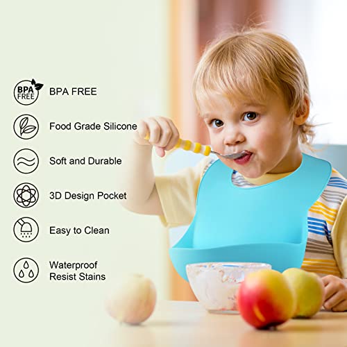 chefhandy Silicone Bibs for Babies, Adjustable Silicone Baby Bibs for Babies and Toddlers, Waterproof Baby Bibs for Eating, Silicone Bibs with Food Catcher Pocket, Soft, Easily Wipe Clean