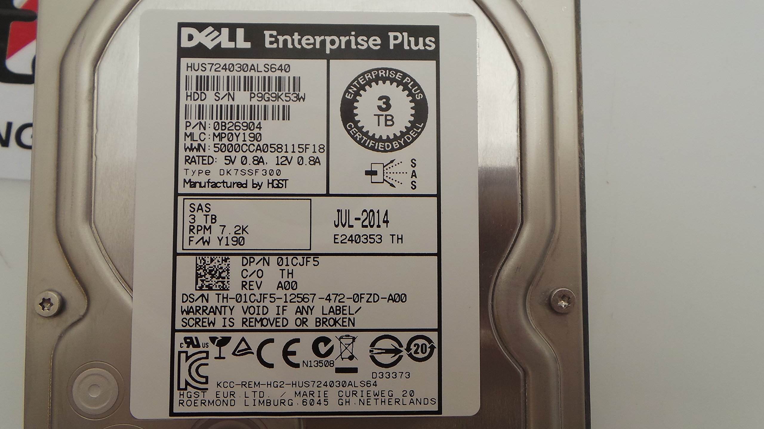 Dell 1CJF5 3TB 7.2K RPM 6Gb/s 3.5" SAS HD