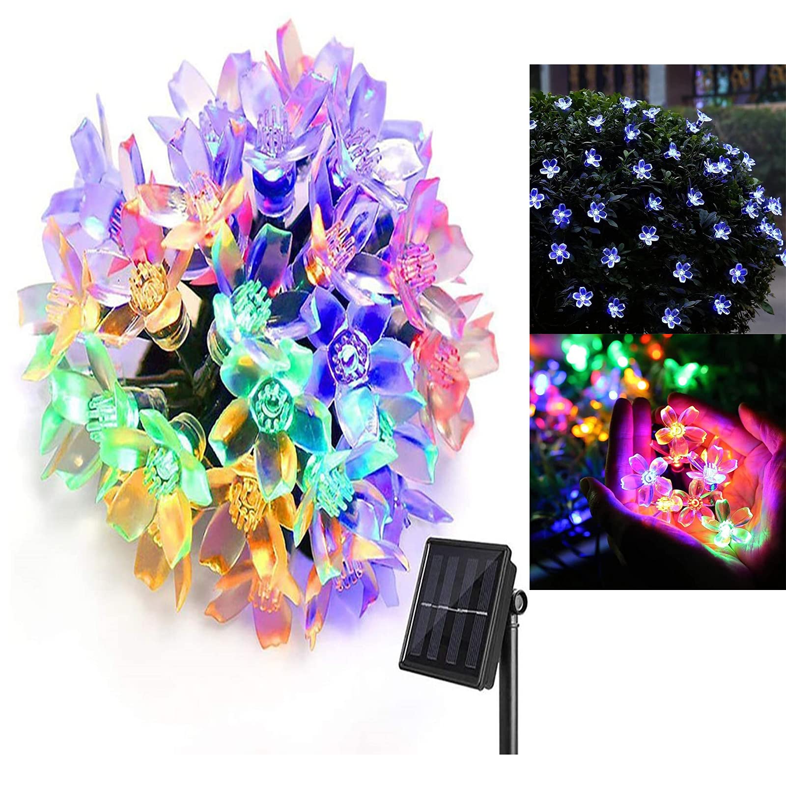 HOINCO Solar Flower String Lights,1Pack 39.4 FT 100 LED Fairy Light Decorations for Garden Fence Patio Yard Christmas Tree, Home, Lawn, Wedding, Patio, Party Decoration (Multi Colored)
