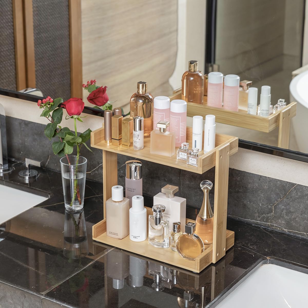 PELYN 2-Tier Countertop Organizer for Bathroom Counter, Makeup Organizer for Vanity Perfume Cosmetic Skincare Dresser Organizers Countertop for Bathroom and Kitchen