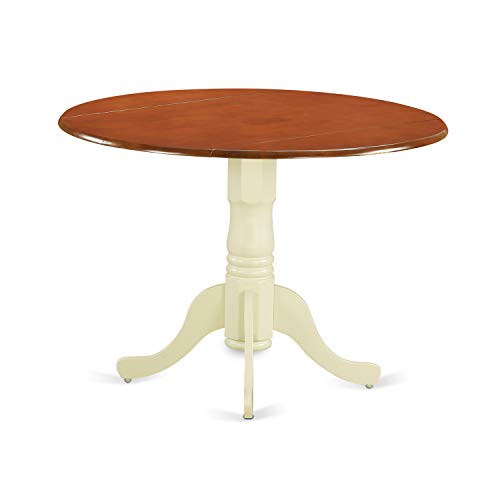 East West Furniture DLAN3-BMK-W 3 Piece Dinette Set for Small Spaces Contains a Round Dining Table with Dropleaf and 2 Kitchen Dining Chairs, 42x42 Inch, Buttermilk & Cherry