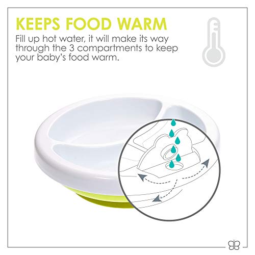 bblüv - Platö - Warming Feeding Plate - 3 Compartments with Suction Base for Baby to Toddler (Lime) - BPA and Phthalate Free
