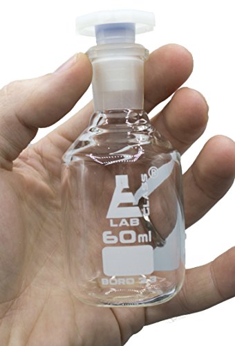 EISCO 60mL (2oz) Glass Reagent Bottle with Acid Proof Polypropylene Stopper, Borosilicate 3.3 Glass Labs