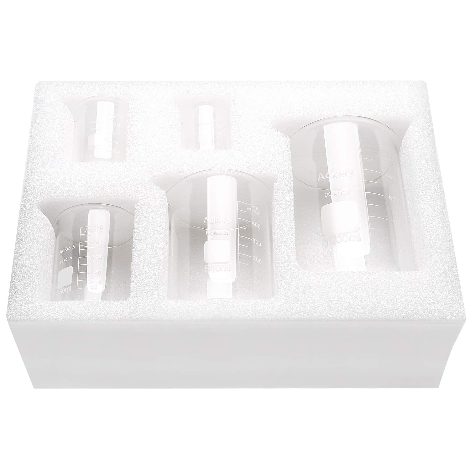 Ackers Boro3.3,Griffin Low Form Scientific Glass Beaker Set-50ml,100ml,250ml,500ml,1000 mL (Pack of 5)