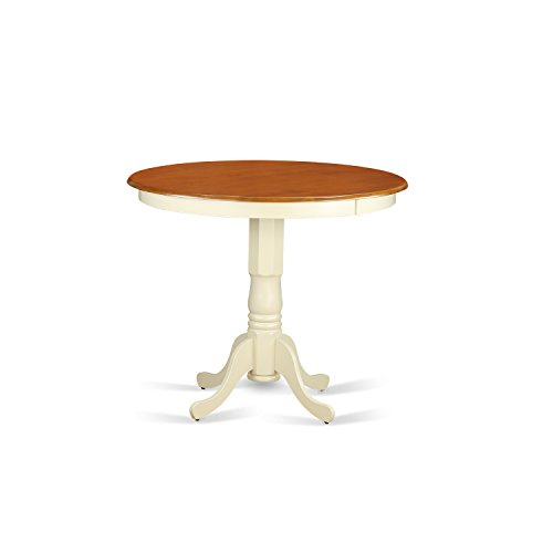 East West Furniture JAVN5-WHI-W 5 Piece Counter Height Dining Set Includes a Round Dining Table with Pedestal and 4 Kitchen Chairs, 36x36 Inch, Buttermilk & Cherry