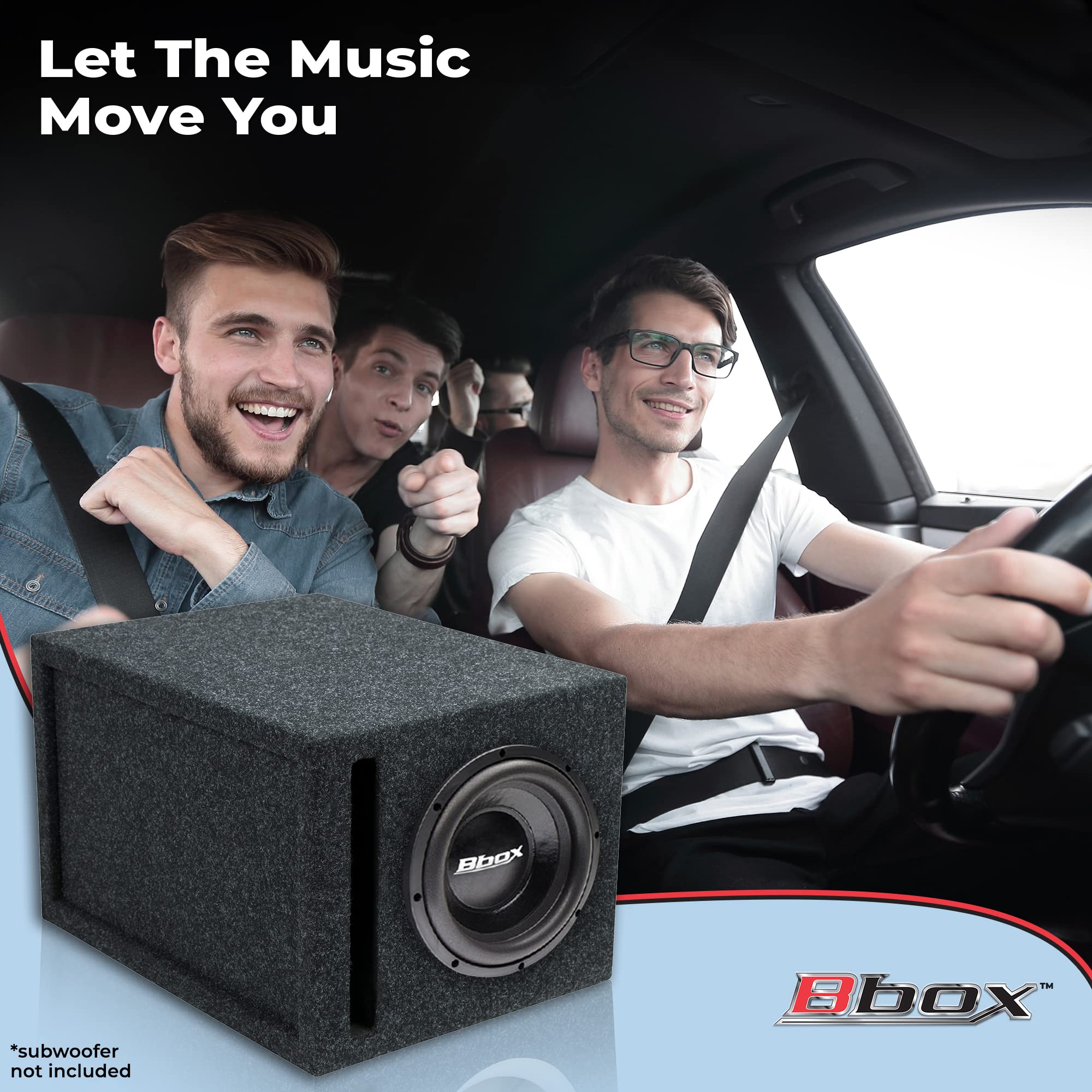 Bbox Single Hatchback Sealed 8 Inch Subwoofer Enclosure - Car Subwoofer Boxes & Enclosures - Premium Subwoofer Box Improves Audio Quality, Sound & Bass - Nickel Finish Subwoofer Terminal - Black