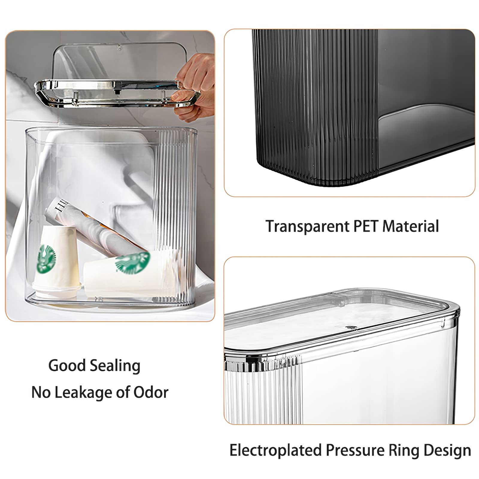 Aiabaleaft Transparent Trash can Wastebasket, Bathroom Trash Can with Lid, 3.5 Gallon Kithen Garbage Can for Bathroom, Bedroom, Kitchen, Office, Craft Room (Transparently Green)