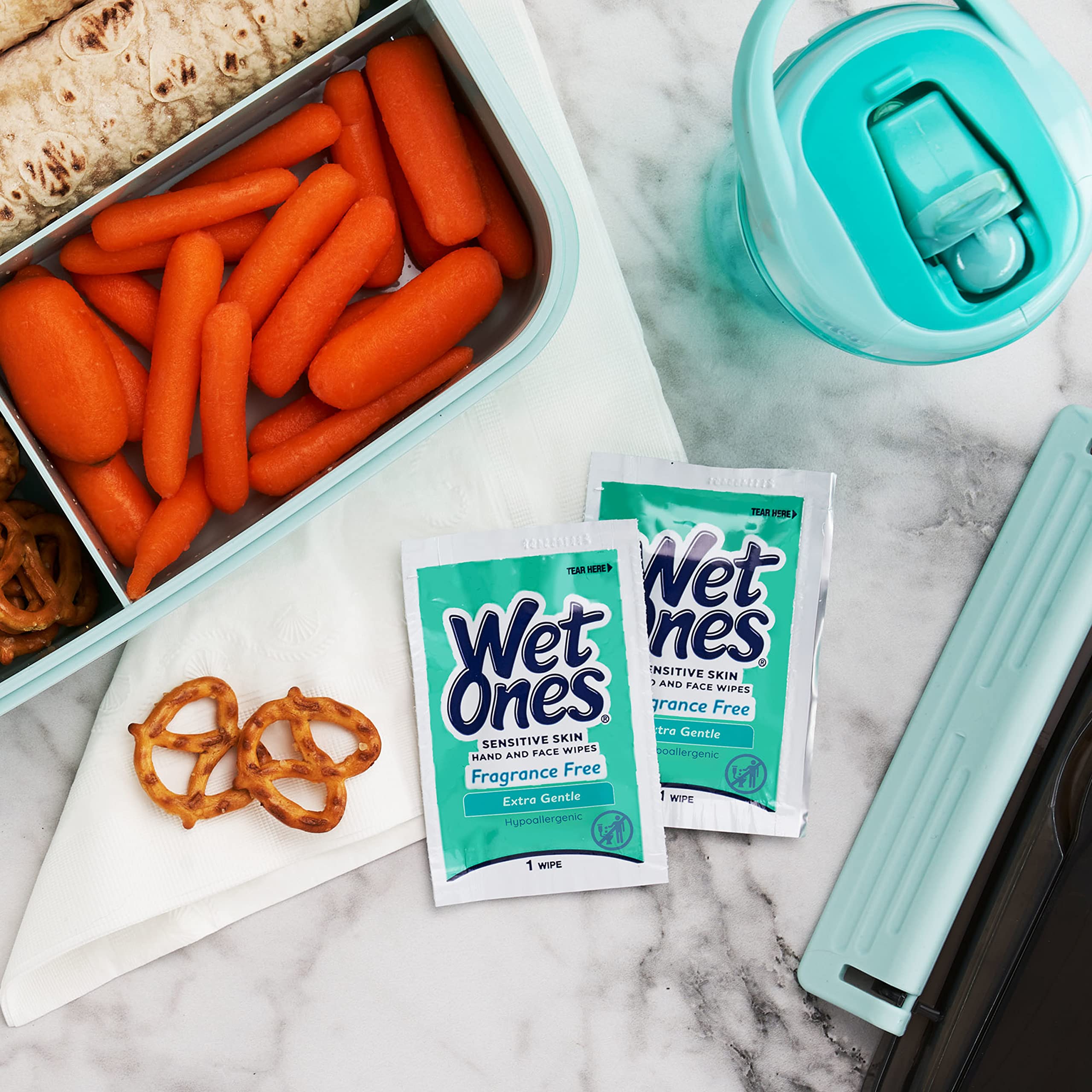 Wet Ones Hand and Face Wipes Singles, Unscented Wipes for Sensitive Skin | Individual Wipes, Hand Wipes Individually Wrapped | 24 ct. (6 pack)