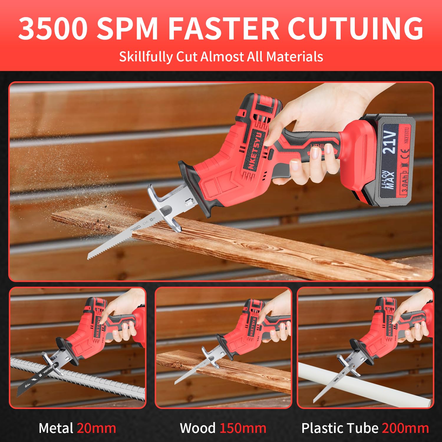 Reciprocating Saw Cordless, Battery Operated Sawzall With 9 Saw Blades For Wood & Metal, Trees, Pvc Cutting, And Fast Charger/Efficient Cutting