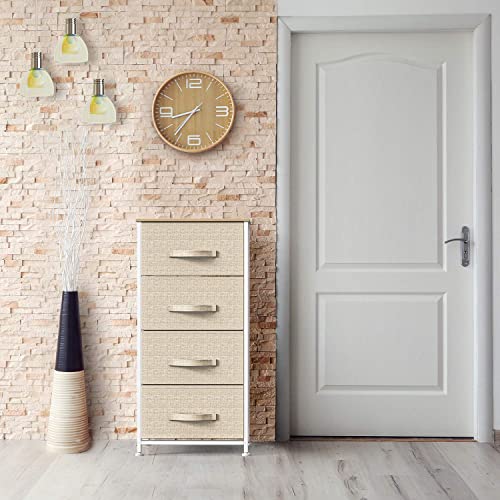 Pipishell Dresser with 4 Drawers, Tall Storage Tower with Sturdy Steel Frame Wood Top,Fabric Dresser Organizer Unit for Bedroom, Hallway, Entryway, Closets, Nursery Room