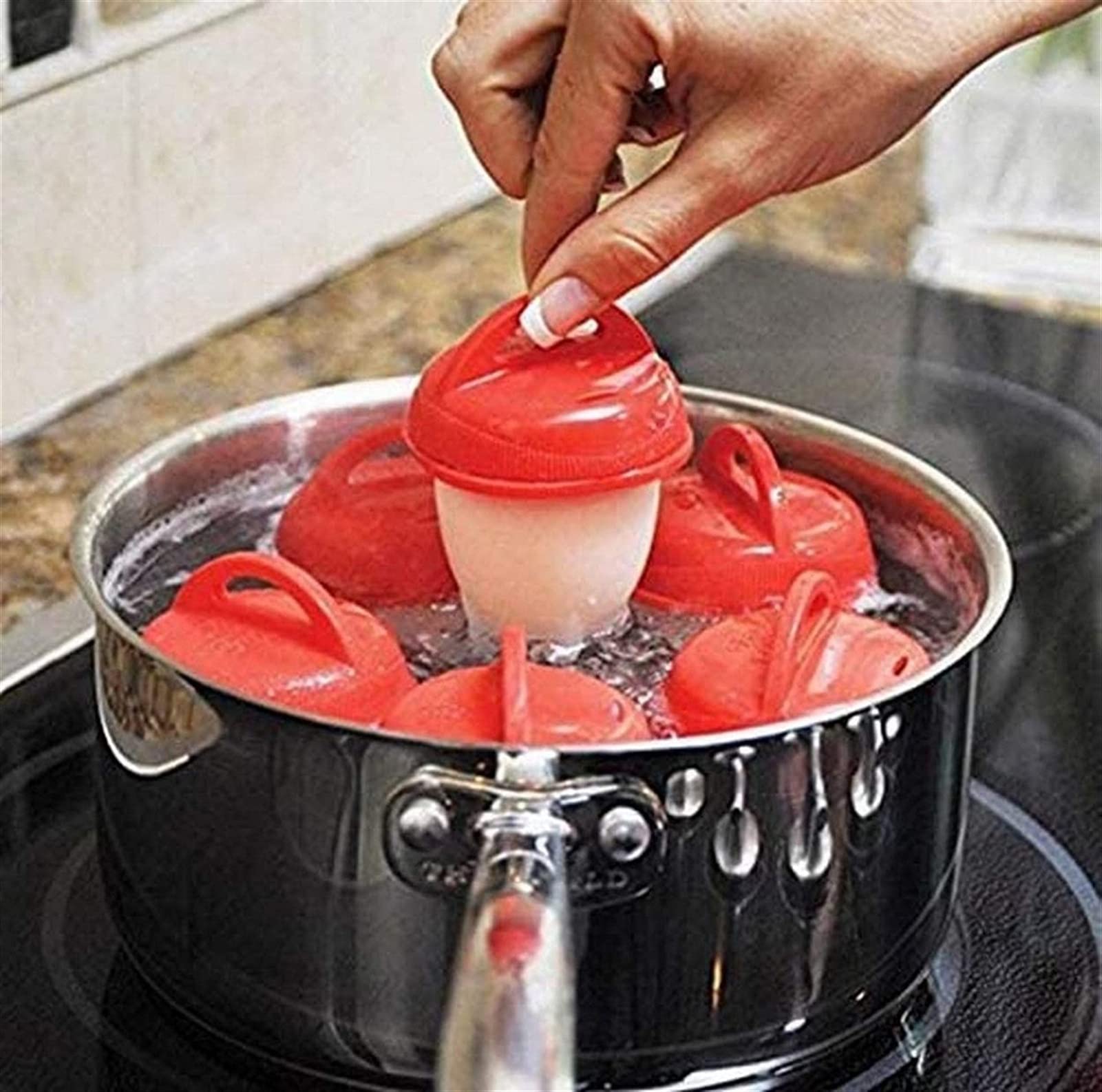 6-Pack Egg Cooking Rings Silicone Egg Cooker, Hard and Soft Make, No Shell Egg Boiler, Egg Cups, Egg Poachers, Egg Cooker for Kitchen Gadgets Accessories, Gift for Dad
