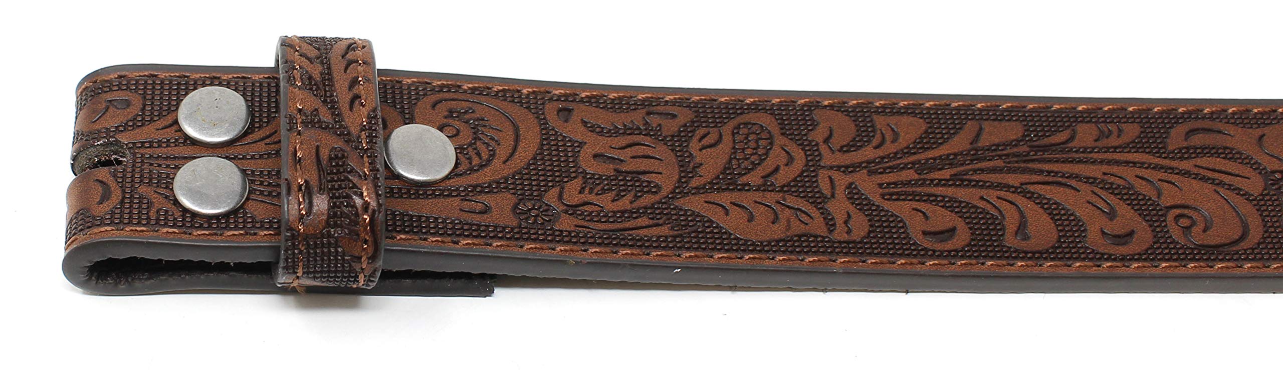 BC Belts Womens Leather Belt Strap with Embossed Western Scrollwork 1.25" Wide with Snaps (Brown-S)