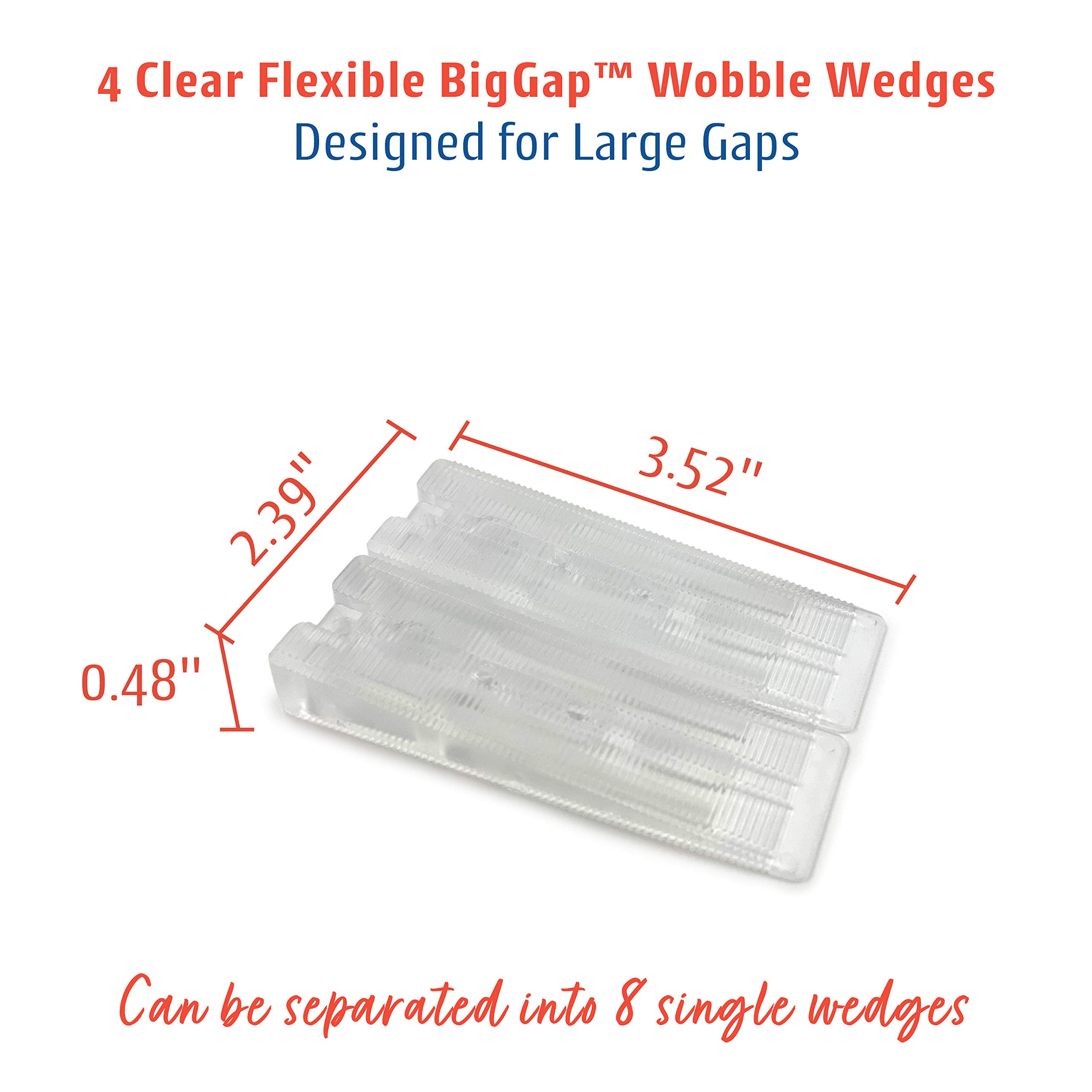 Wobble Wedge BigGap Flexible Plastic Shims, Made in USA, Multipurpose Wedges for Home Improvement & Work, Leveling Pads for Large Gaps & Heavy Loads, Furniture Appliance Levelers - 4 Pack