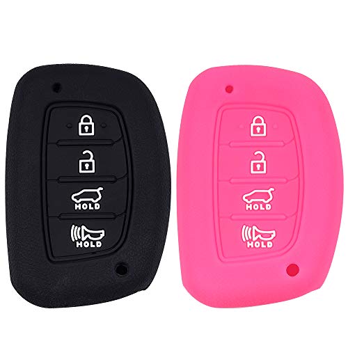 4 Buttons Silicone Case Protector Key Fob Cover Smart Car Remote Holder for Hyundai Elantra Sonata Tucson I40 IX35 I45 SMART Key (NOT FLIP KEY) … (1Pcs Black 1Pcs Rose)