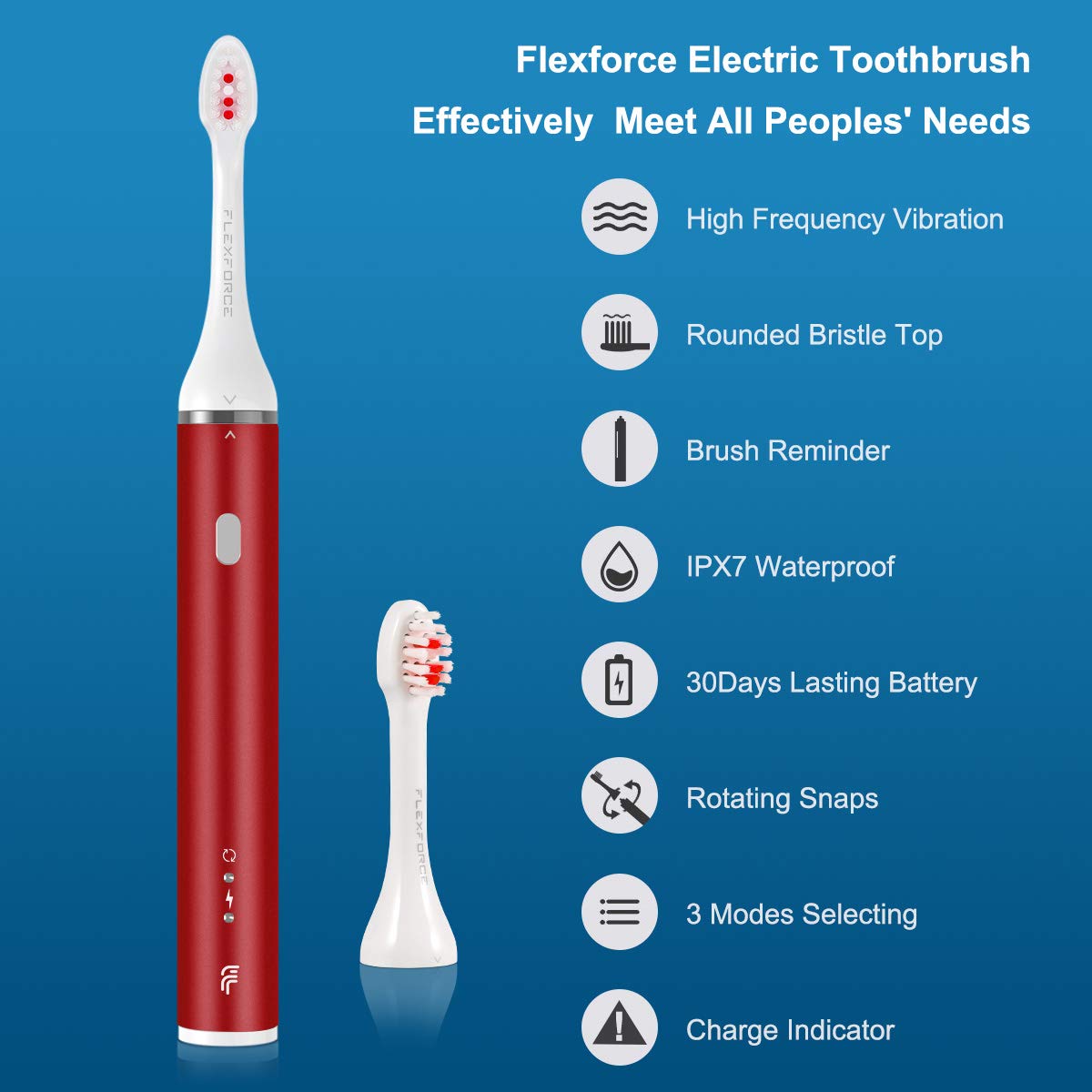 Replacement Toothbrush Heads Compatible with Flexforce Electric, Soft Dupont Bristles Head (Red)