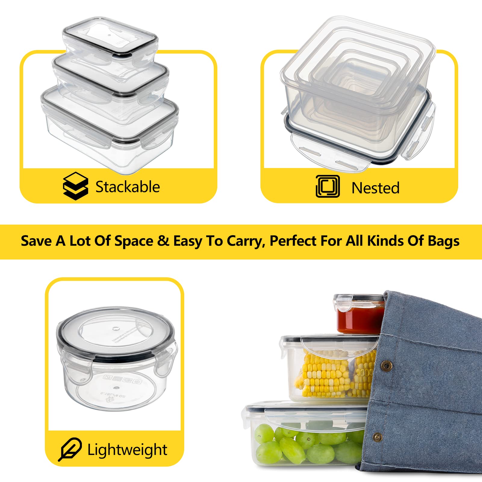 52 PCS Food Storage Containers Set with Airtight Lids (26 Lids &26 Containers) - BPA-Free Plastic Food Container for Kitchen Storage Organization, Salad Fruit Lunch Containers with Labels & Marker