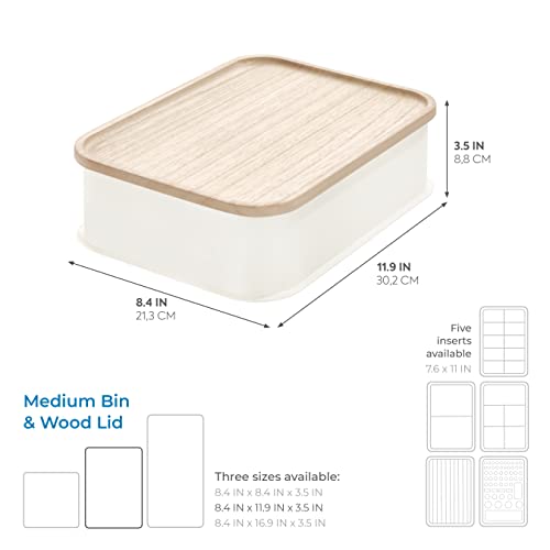 iDesign Recycled Plastic Medium Storage Bin with Paulownia Wood Lid, Coconut