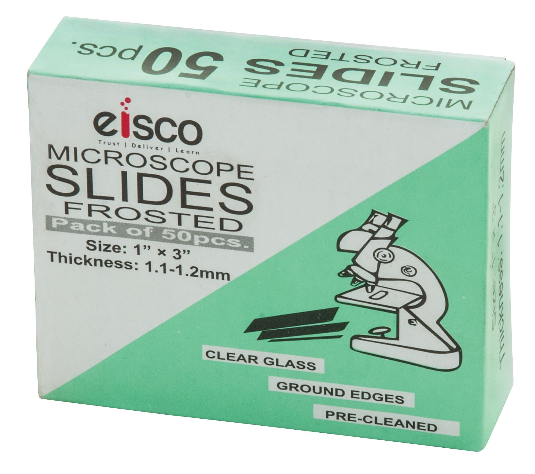 EISCO Glass Microscope Slides, 50 Pack - Precleaned - Ground & Polished Edges - Frosted End