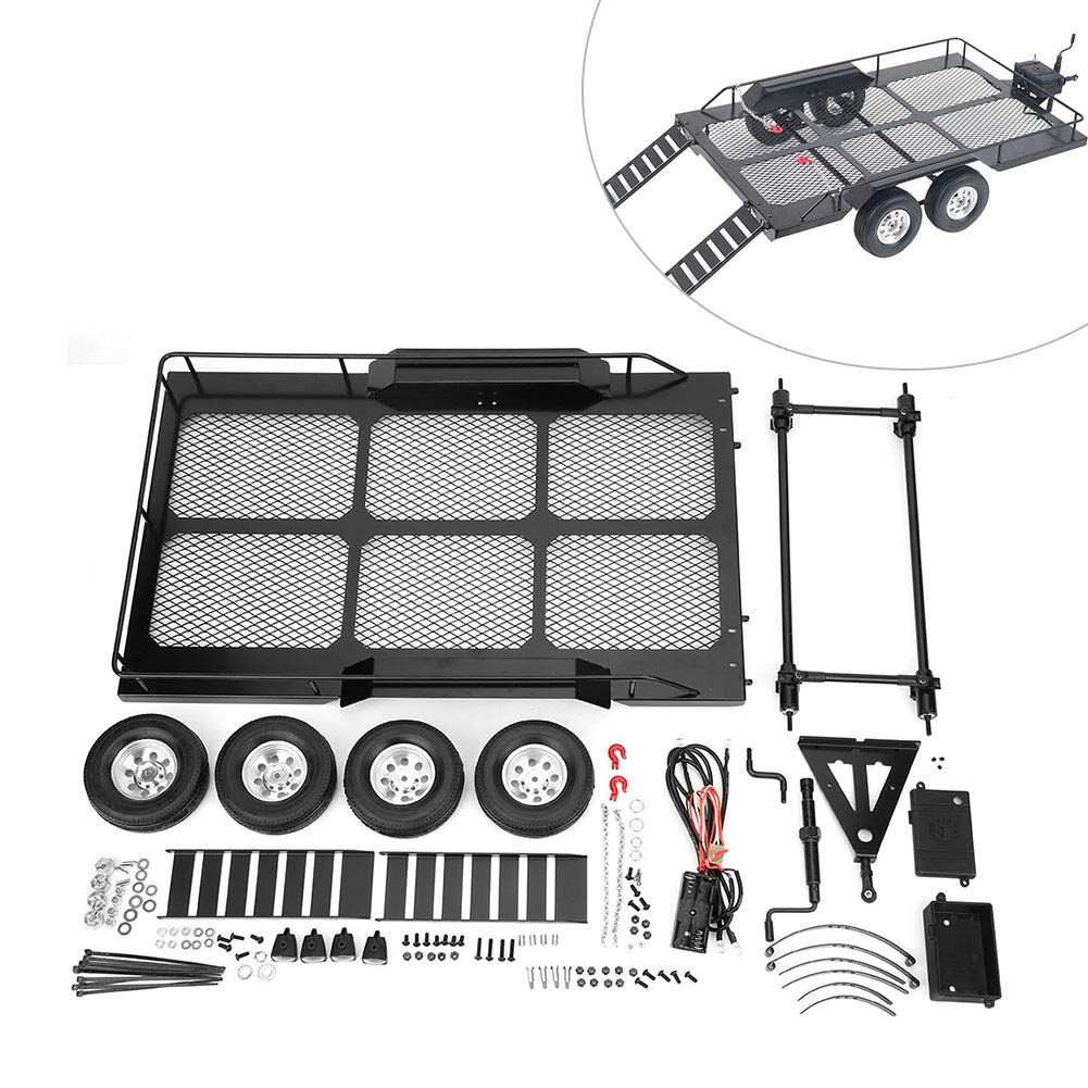 Bicaquu RC Trailer Car, Trail Car Trailer Accessory High Simulated Romote Control Trail Car, for Kids RC Crawler Car Children 1/10 RC Car