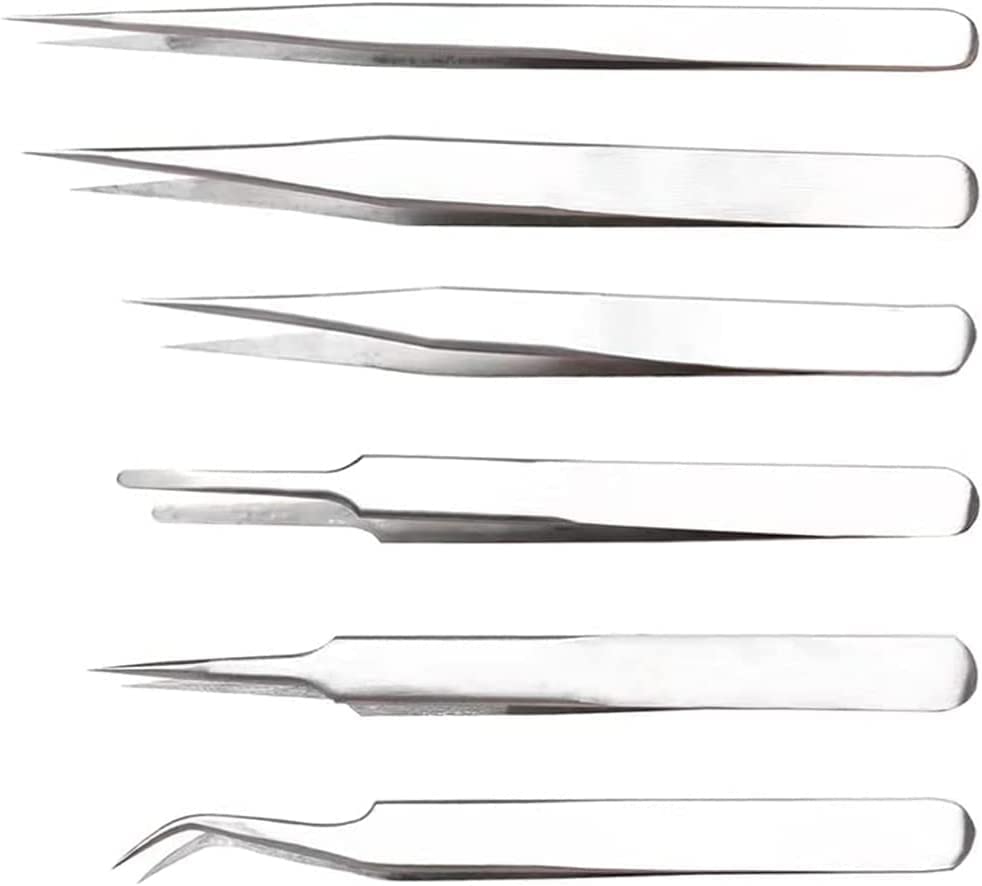 6PCS Precision Tweezers Set, Premium Anti-Static Stainless Steel ESD Tweezers Set Kit for Electronics, Sodlering, Jewelry, Craft, Laboratory Work, DIY