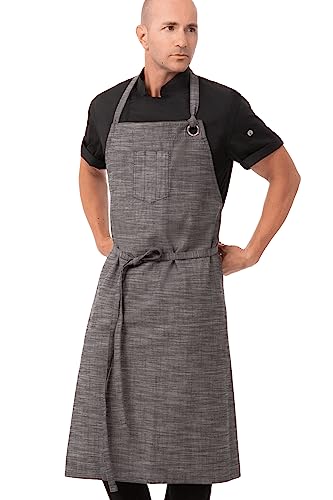 Chef Works Unisex Corvallis Chefs Bib Apron, Black Steel Grey, One Size