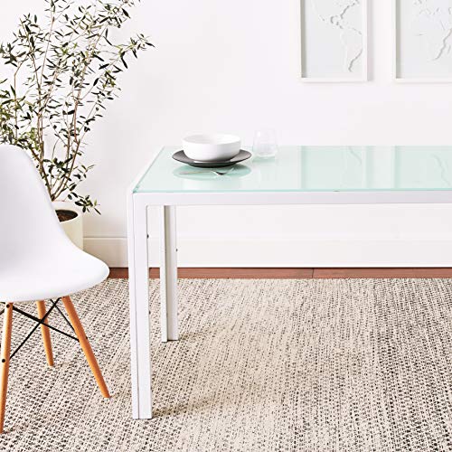 IDS Home Modern Kitchen Dining Table with White Glass Table Top Dining Room Furniture Table - White (Table Only)