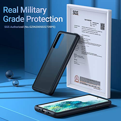 TORRAS Shockproof Galaxy S20 Case 6.2 Inch, [4X Military Drop Protection] Translucent Matte Hard Back with Soft Edge Slim Case Compatible for Samsung Galaxy S20 Case ，Matte Black