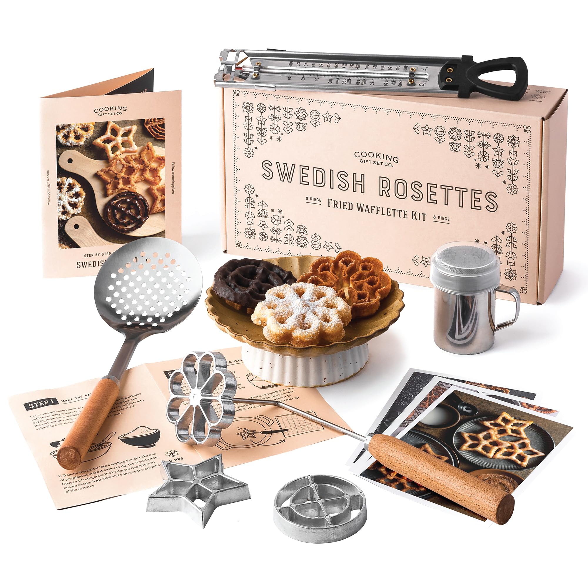Swedish Rosettes Cooking Set - Funnel Cake Maker with Traditional Waffle Iron - Unique Gifts for Cooks Baking Set - Mini Waffle Maker Baking Kit - Cooking Gifts, Chef Gifts, Food Gift, Hostess Gift